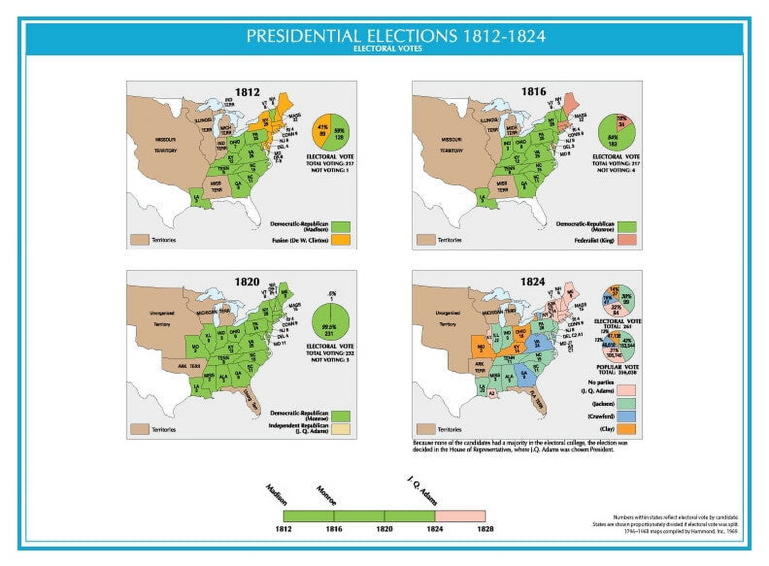 1812-1824 USA Electoral Map GLOSSY POSTER PICTURE PHOTO PRINT BANNER ...