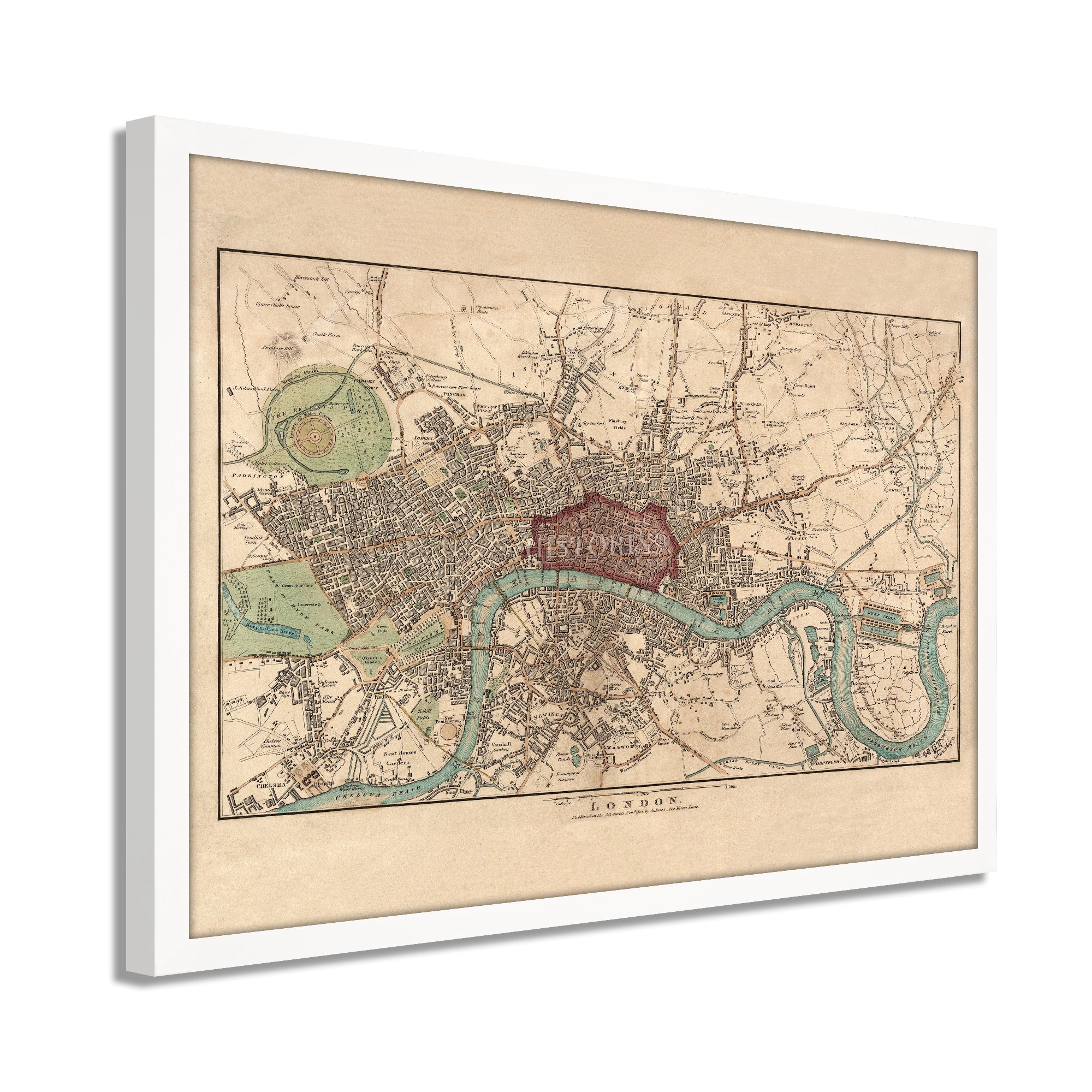 1815 London England Map - Framed Vintage London Wall Art - Old City of ...