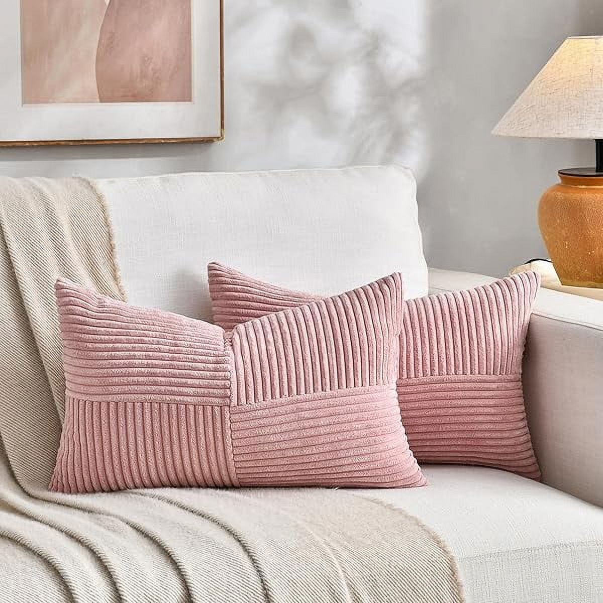 0829 2 Packs Blush Pink Long Lumbar Decorative Throw Pillow Covers ...