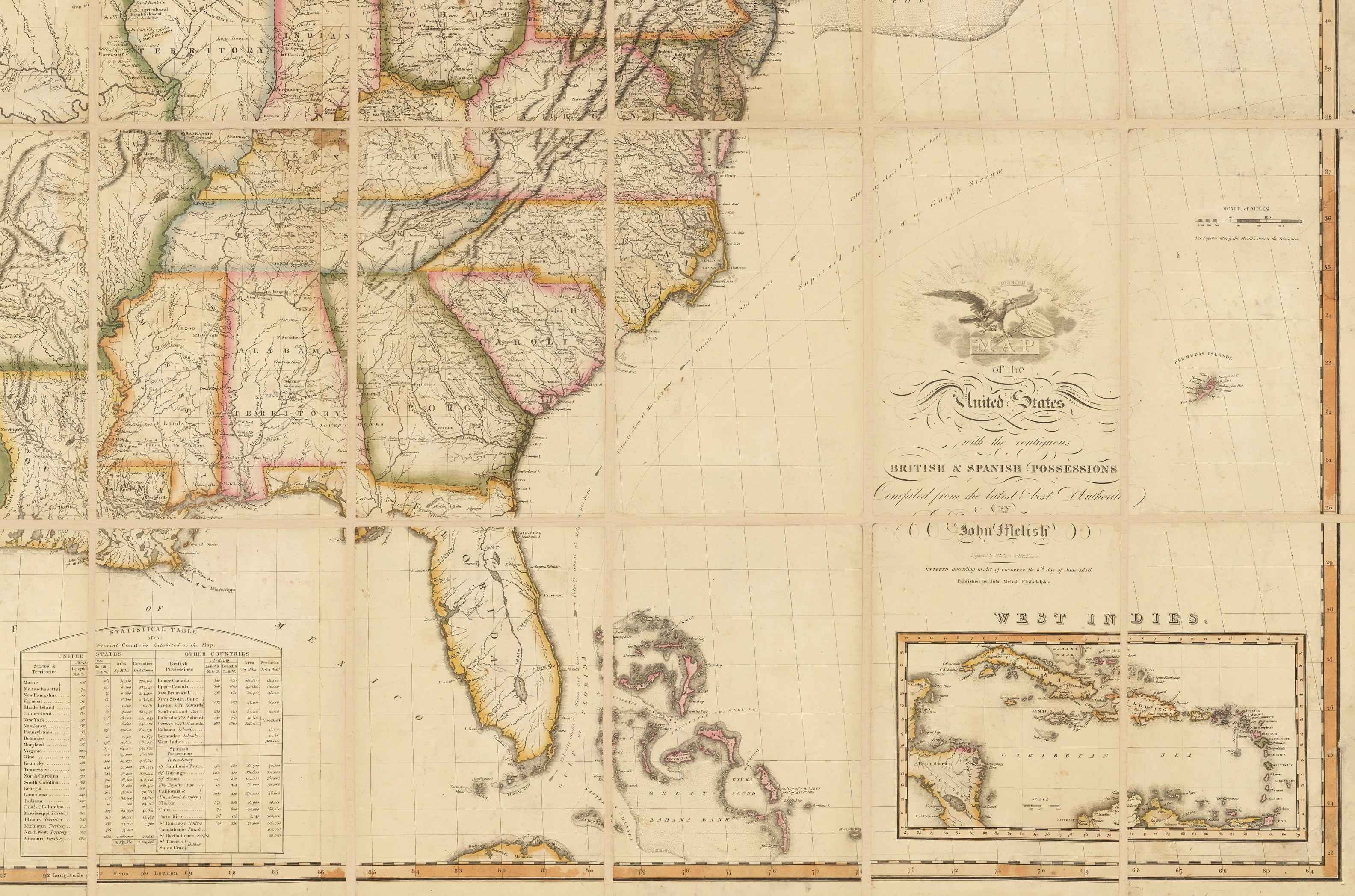 1816 Map of the United States with the contiguous British and Spanish ...
