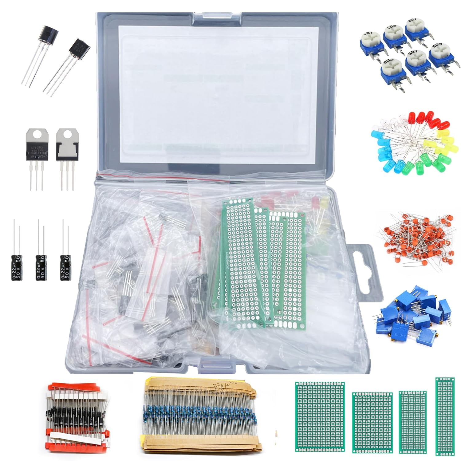 1818PCS 10 Value DIY Electronics Component Kit – Resistors, Capacitors ...