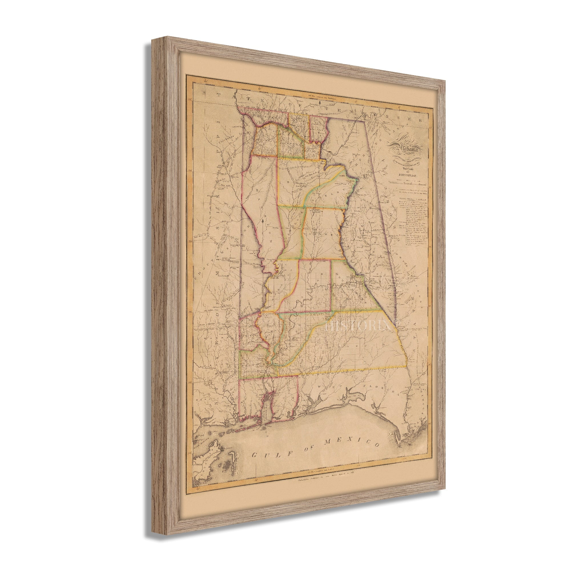 1819 Alabama Map - Framed Vintage Alabama Map - History Map of Alabama ...