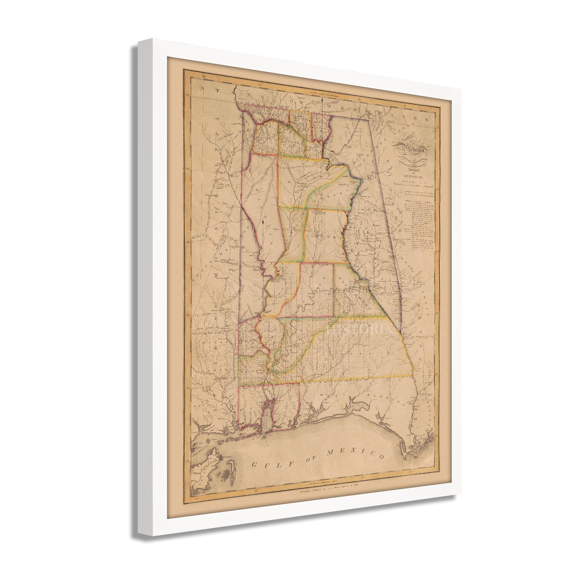 1819 Alabama Map - Framed Vintage Alabama Map - History Map of Alabama ...