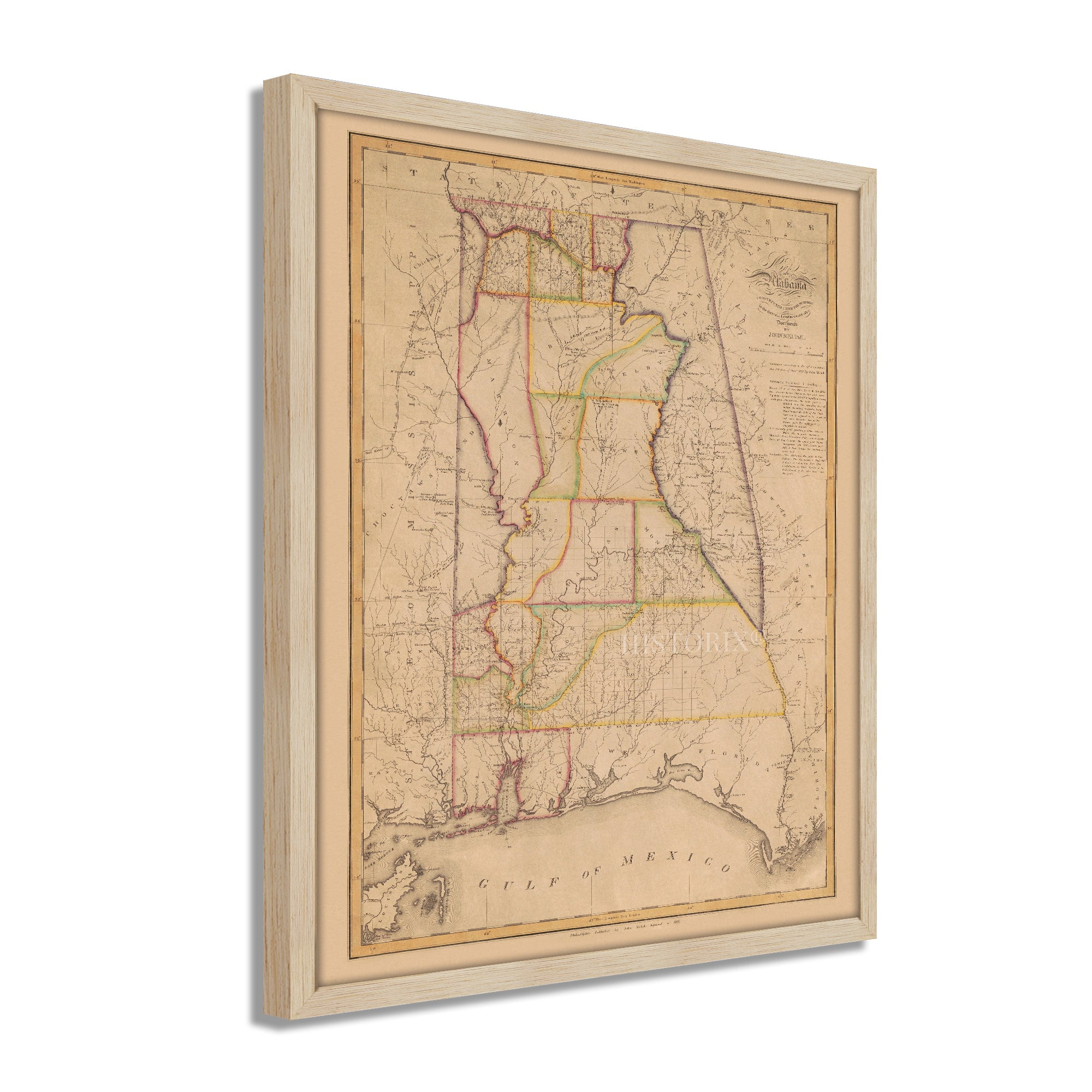 1819 Alabama Map - Framed Vintage Alabama Map - History Map of Alabama ...
