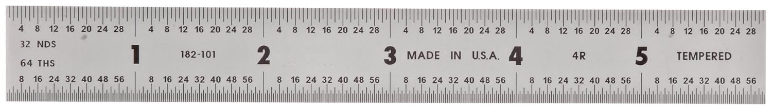 182-101, Steel Rule, 6" (4R), (1/8, 1/16, 1/32, 1/64"), 3/64" Thick X 3 ...