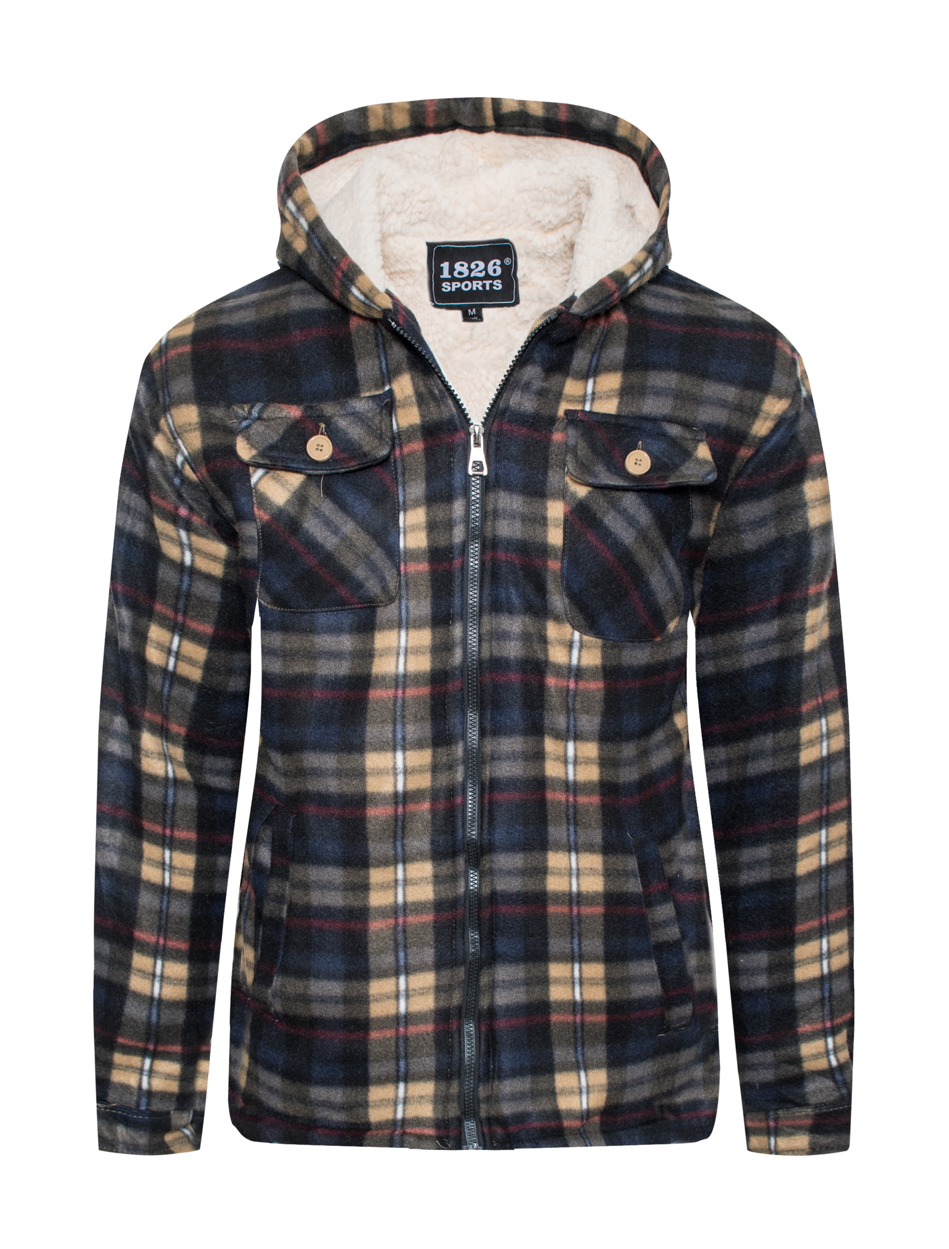 1826 Men's Sherpa-Lined Flannel Hoodie Jacket - Warm Zip-Up Layer for ...