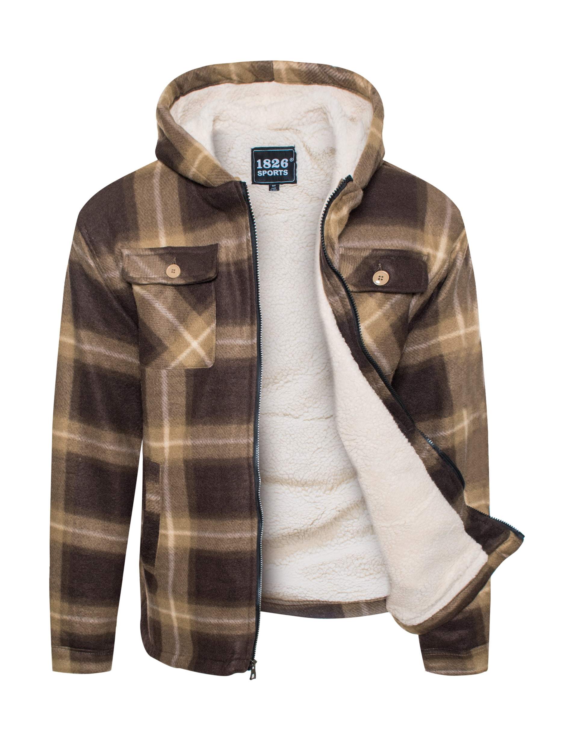 1826 Men's Sherpa-Lined Flannel Hoodie Jacket - Warm Zip-Up Layer for ...
