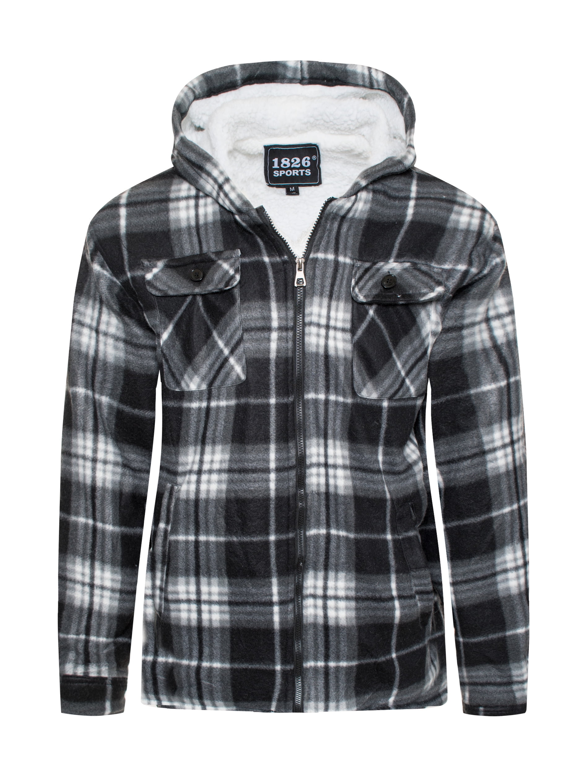 1826 Men's Sherpa-Lined Flannel Hoodie Jacket - Warm Zip-Up Layer for ...