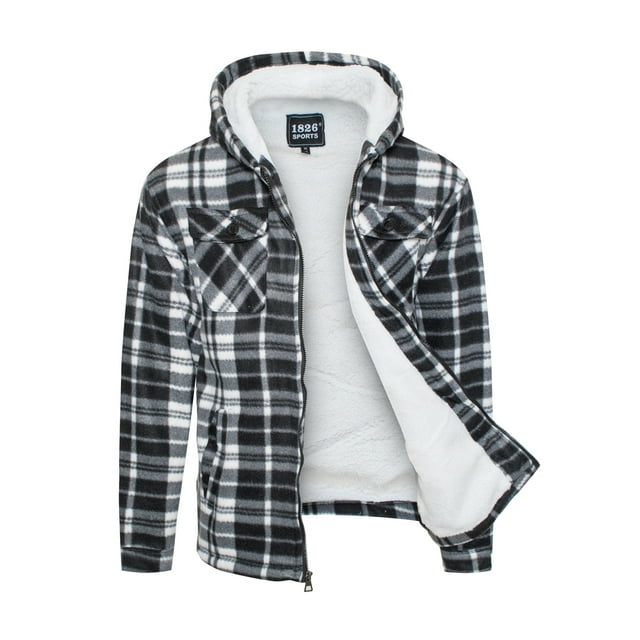 1826 Men's Sherpa-Lined Flannel Hoodie Jacket - Warm Zip-Up Layer for ...