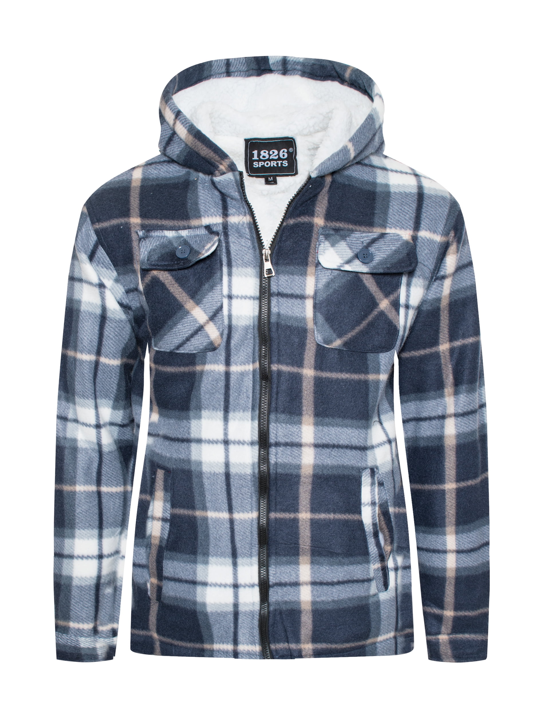 1826 Men's Sherpa-Lined Flannel Hoodie Jacket - Warm Zip-Up Layer for ...