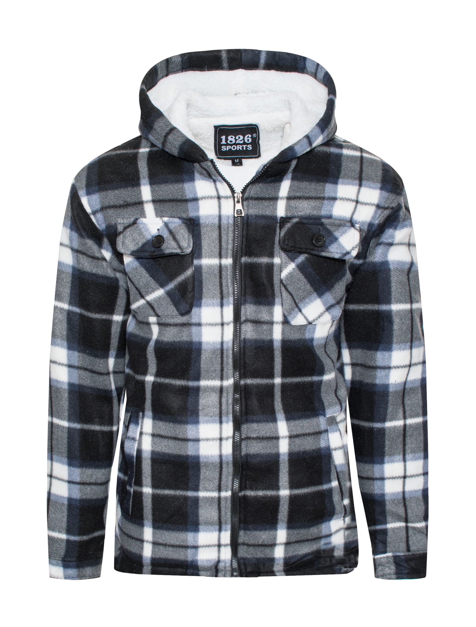 1826 Men's Sherpa-Lined Flannel Hoodie Jacket - Warm Zip-Up Layer for ...