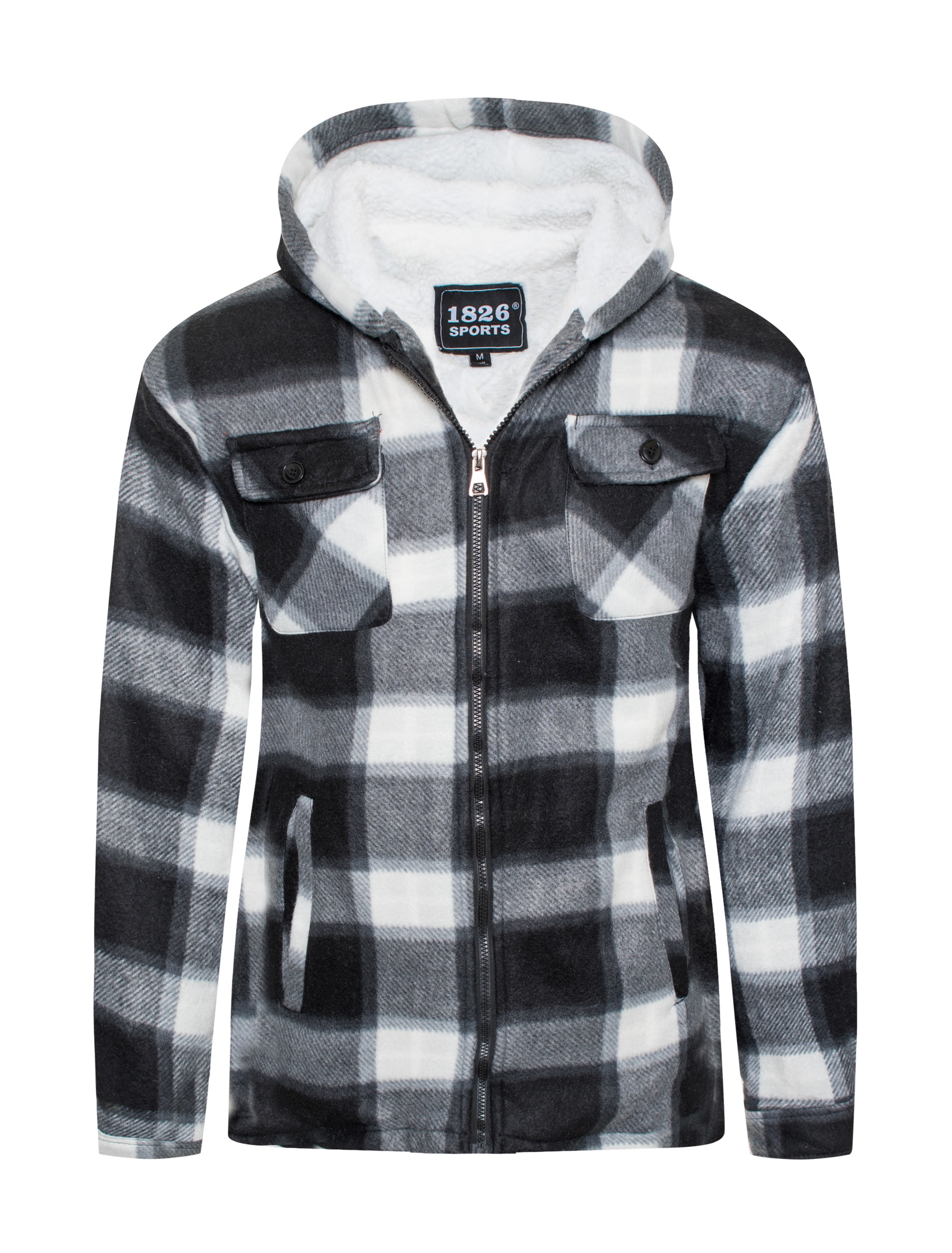 1826 Men's Sherpa-Lined Flannel Hoodie Jacket - Warm Zip-Up Layer for ...