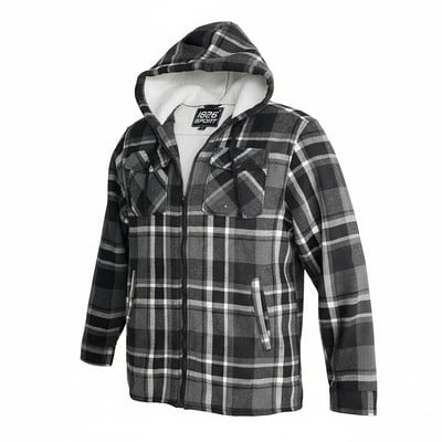 1826 Men's Sherpa-Lined Flannel Shackets With Hood and Zipper- Warm Zip ...