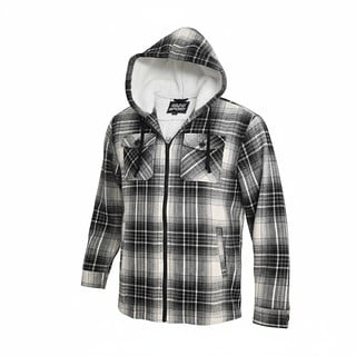 1826 Men's Sherpa-Lined Flannel Shackets With Hood and Zipper- Warm Zip ...