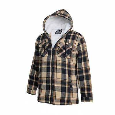 1826 Men's Sherpa-Lined Flannel Shackets With Hood and Zipper- Warm Zip ...