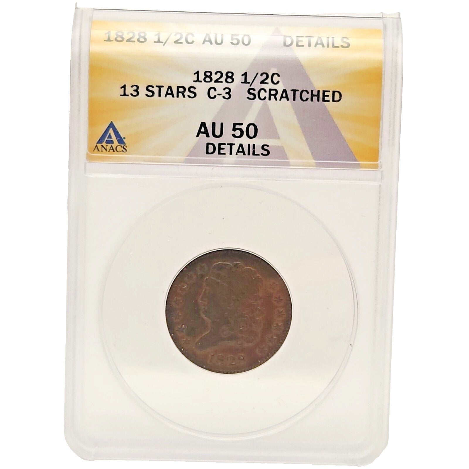 1828 Half Cent “13 STARS” - ANACS AU50 Details Countermark J.M - Walmart.com