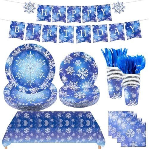 182PCS Winter Snowflake Frozen Birthday Party Supplies,Frozen Plates ...