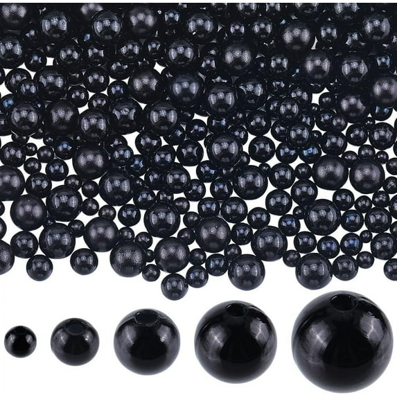 1830Pcs 5 Sizes Black Pearl Bead Plastic Round Beads Bulk 4mm 6mm 8mm ...