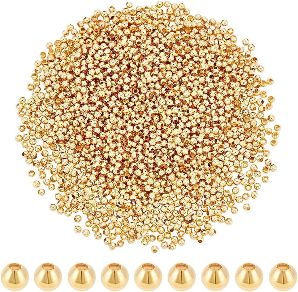 1830pcs 18K Gold Beads 2mm Mini Seed Beads Seamless Smooth Beads Long ...