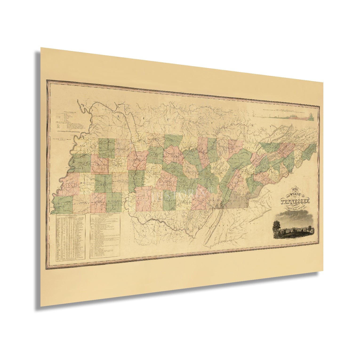 1832 Tennessee State Map - Vintage Map Wall Decor - Historical Map of ...
