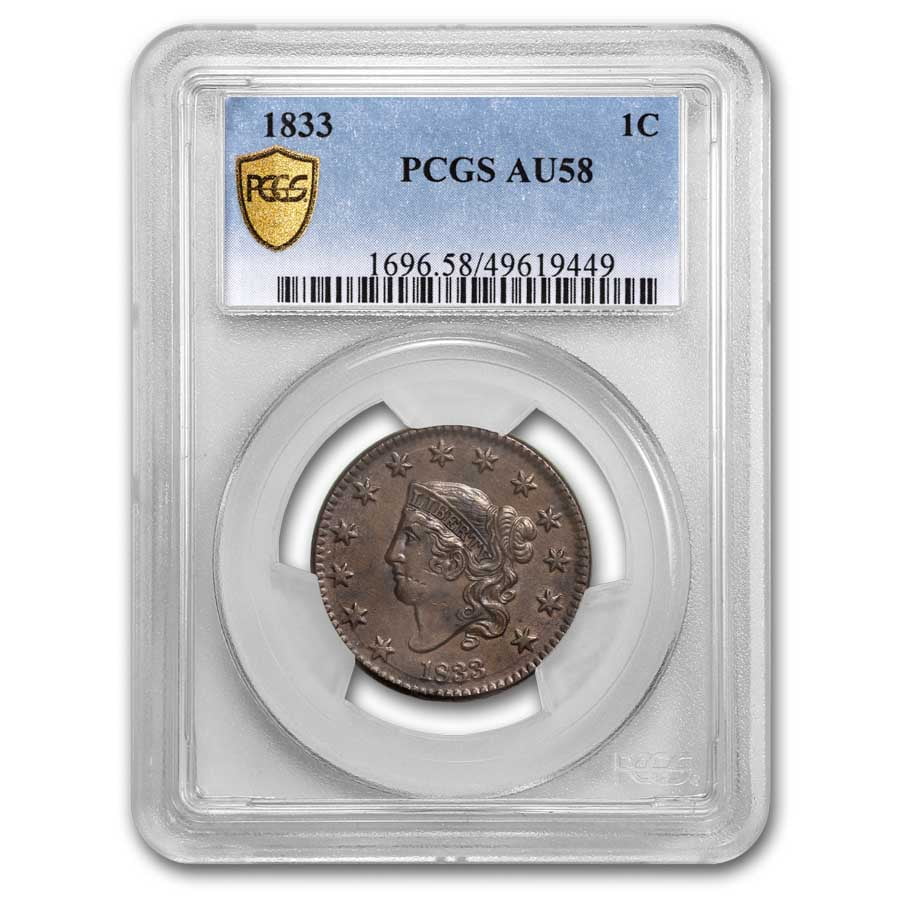 1833 Large Cent AU-58 PCGS - Walmart.com