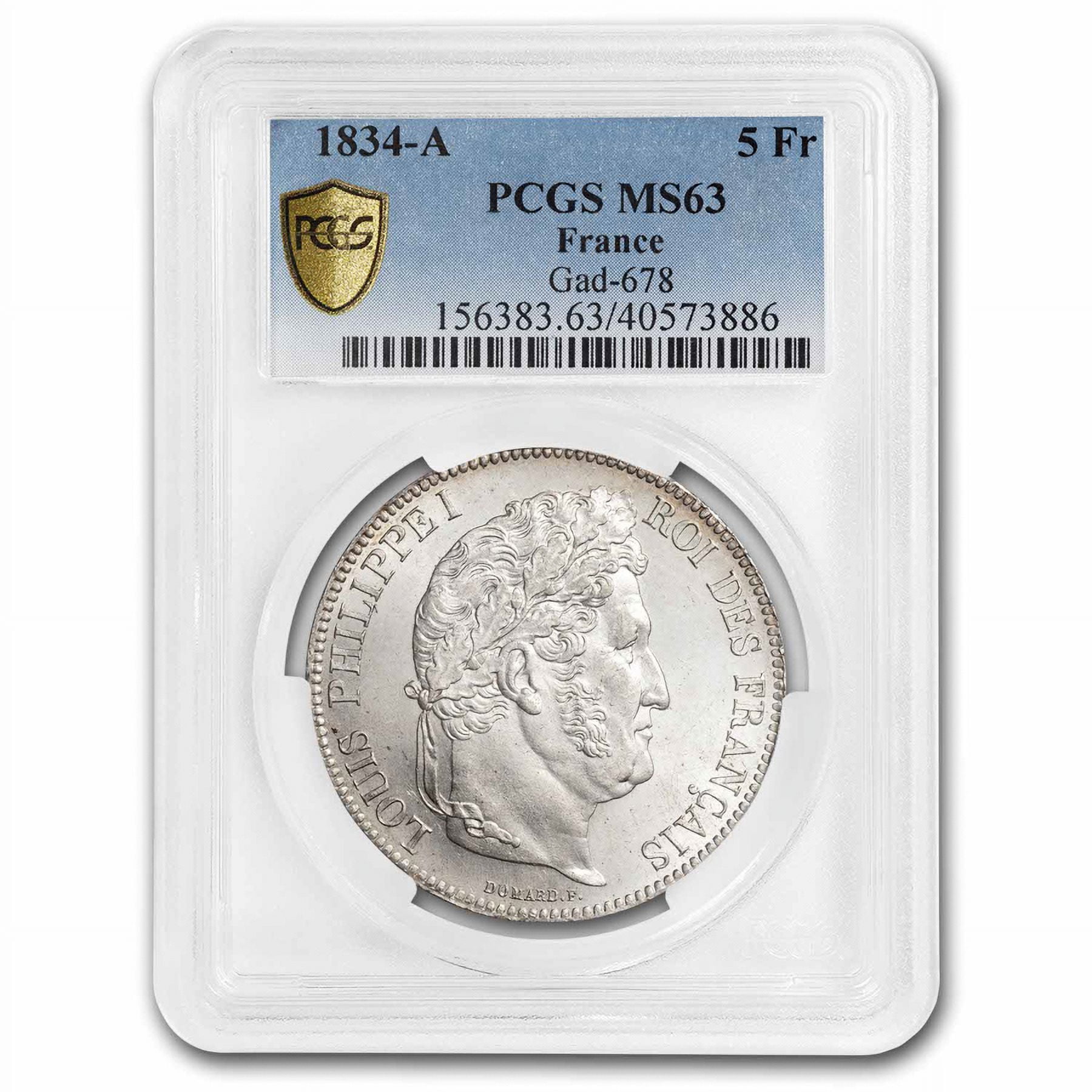 1834 France Silver 5 Francs Louis Philippe I MS-63 PCGS - Walmart.com
