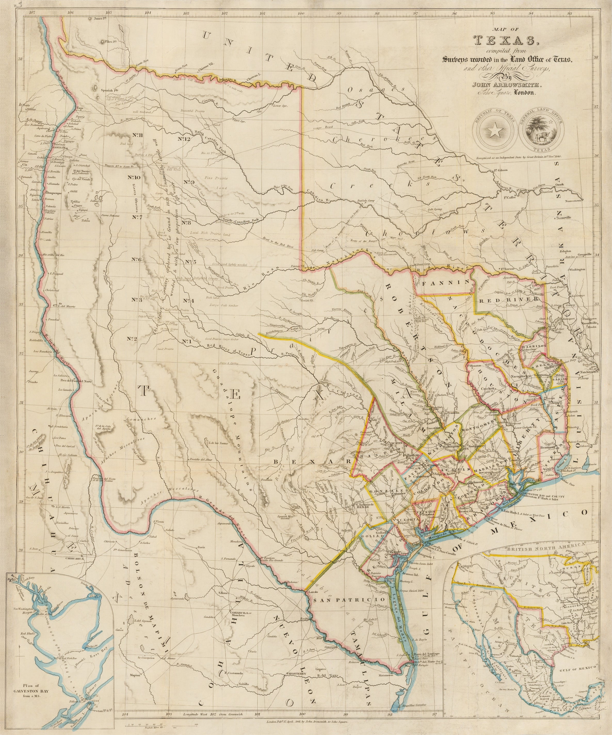 1841 A Map of Texas, compiled from Surveys recorded in the Land Office ...