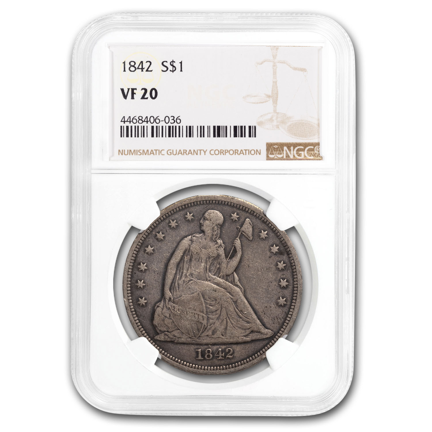 1842 Liberty Seated Dollar VF-20 NGC - Walmart.com