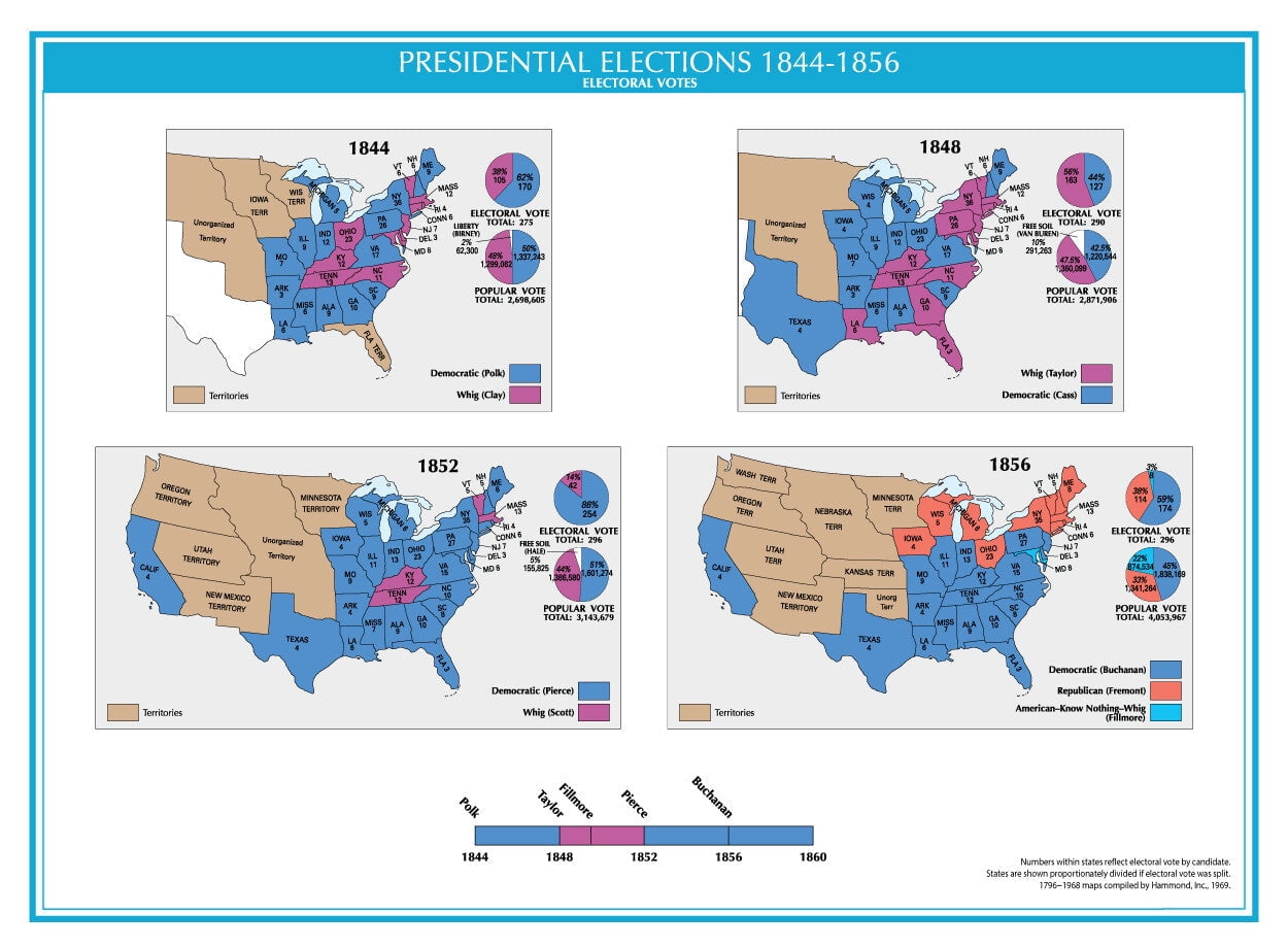 1844-1856 USA Electoral Map GLOSSY POSTER PICTURE PHOTO PRINT BANNER ...