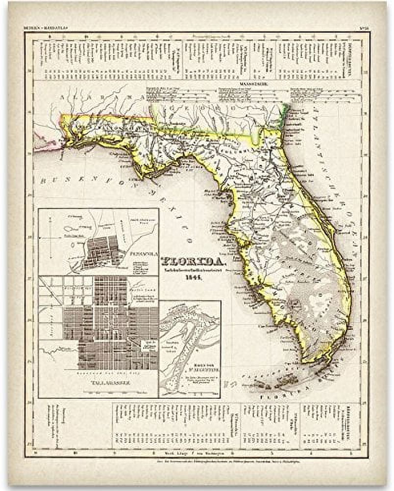 1845 Map of Florida Art Print - 11x14 Unframed Art Print - Great ...