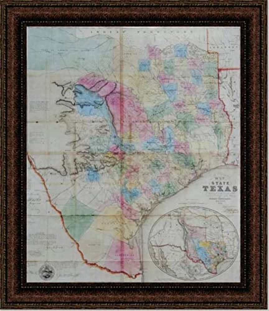 1849 Map of Texas | Framed Historic Texas Map | 19L X 18W" Inches ...