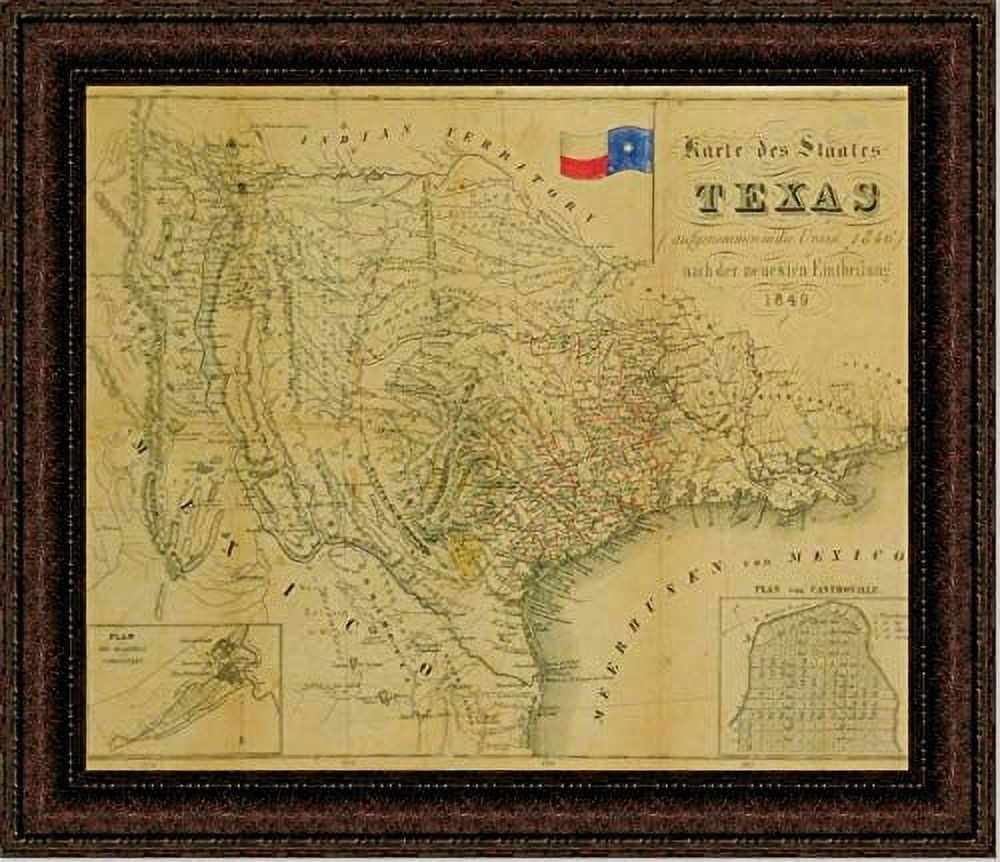 1849 State Map of Texas | Framed Historic Texas Map | 15L X 17W" Inches ...