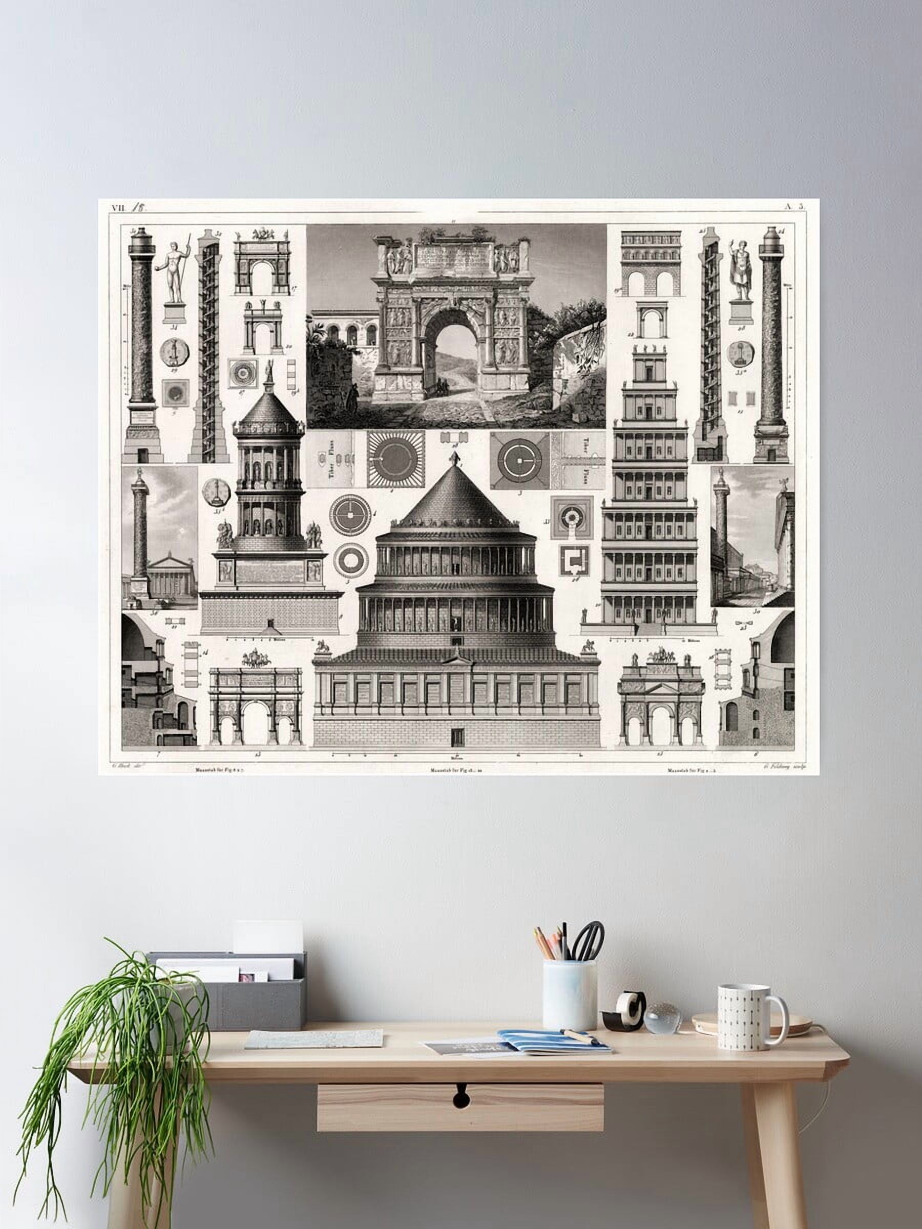 1849 Vintage Etching. Roman Architecture. Poster Wall Art Modern Wall ...