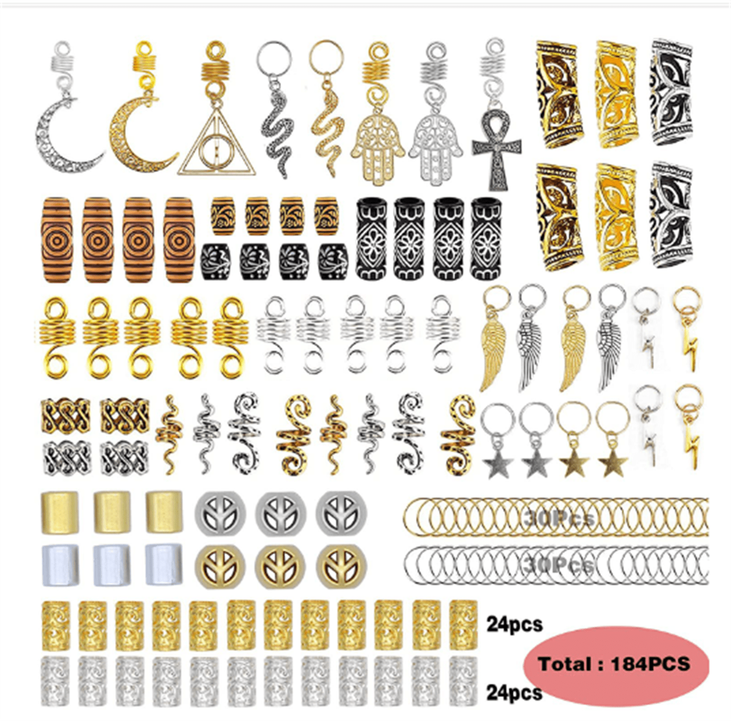 184Pcs Dreadlocks Jewelry, Jademall Crystal Wire Wrapped Loc Adornment ...