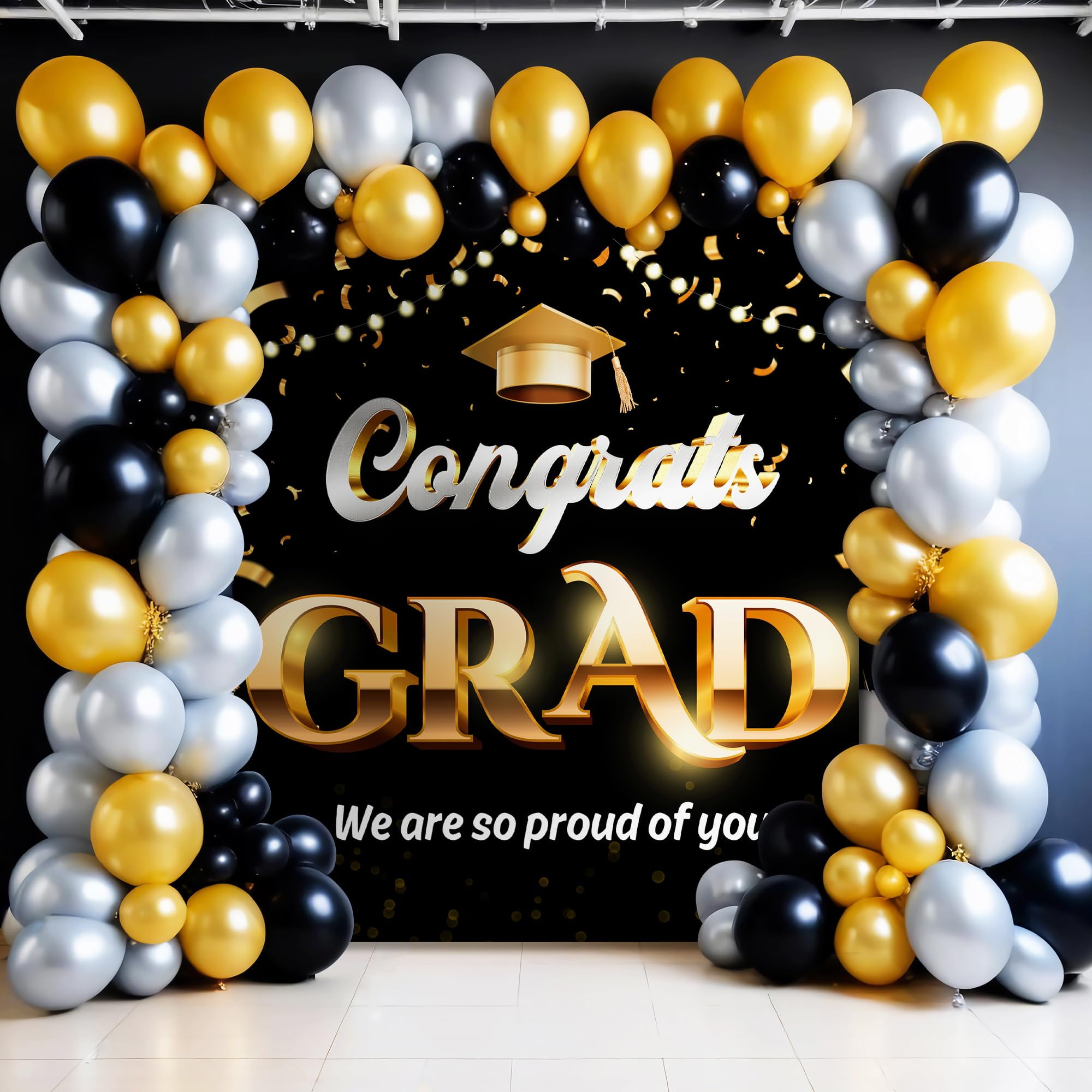 185 Pcs Congrats Grad OIF8 Balloons Backdrop Set Indoor Banner and Grad ...