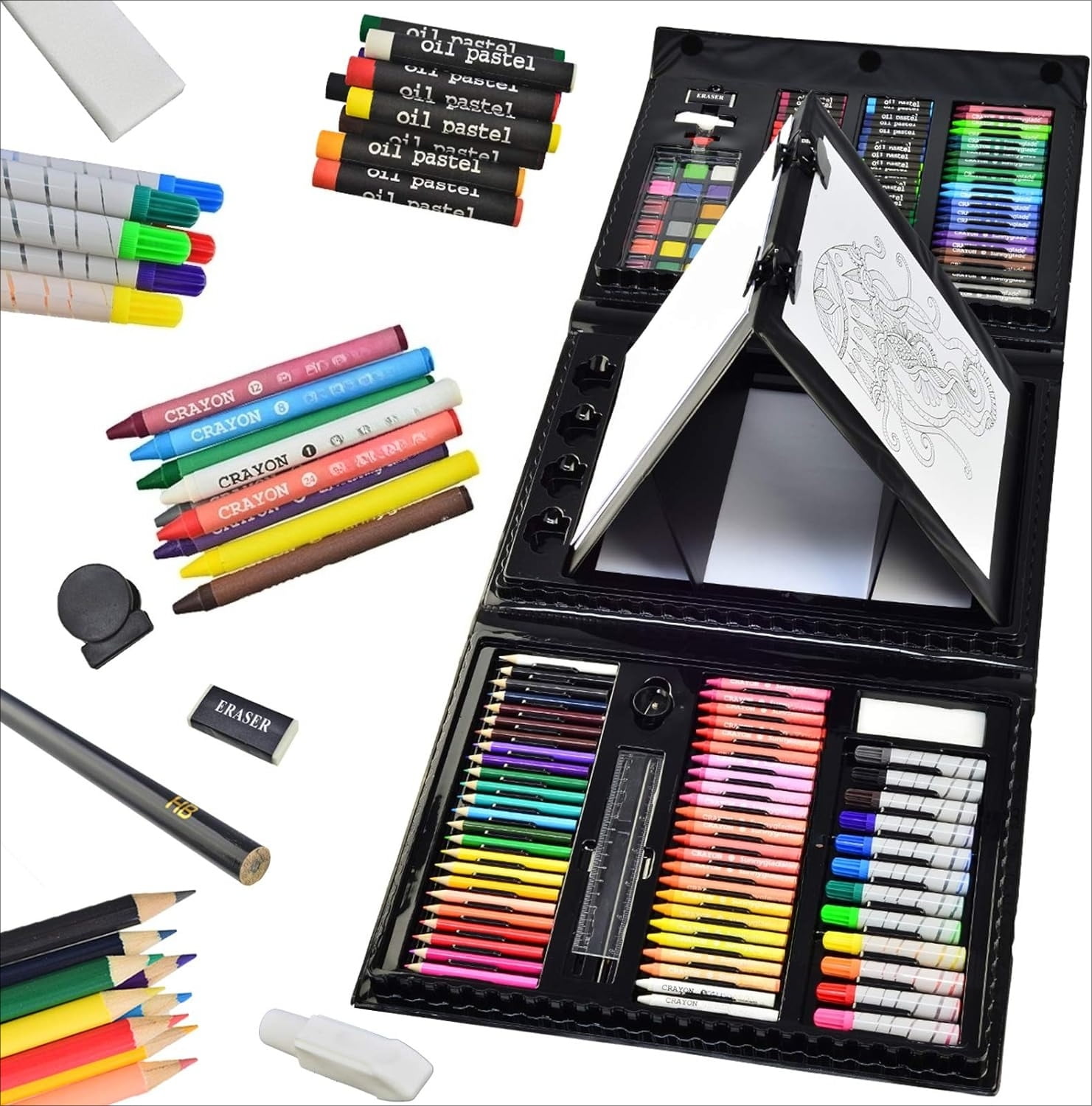 185-Piece Double Sided Easel Art Set - Complete Drawing Kit with Oil ...