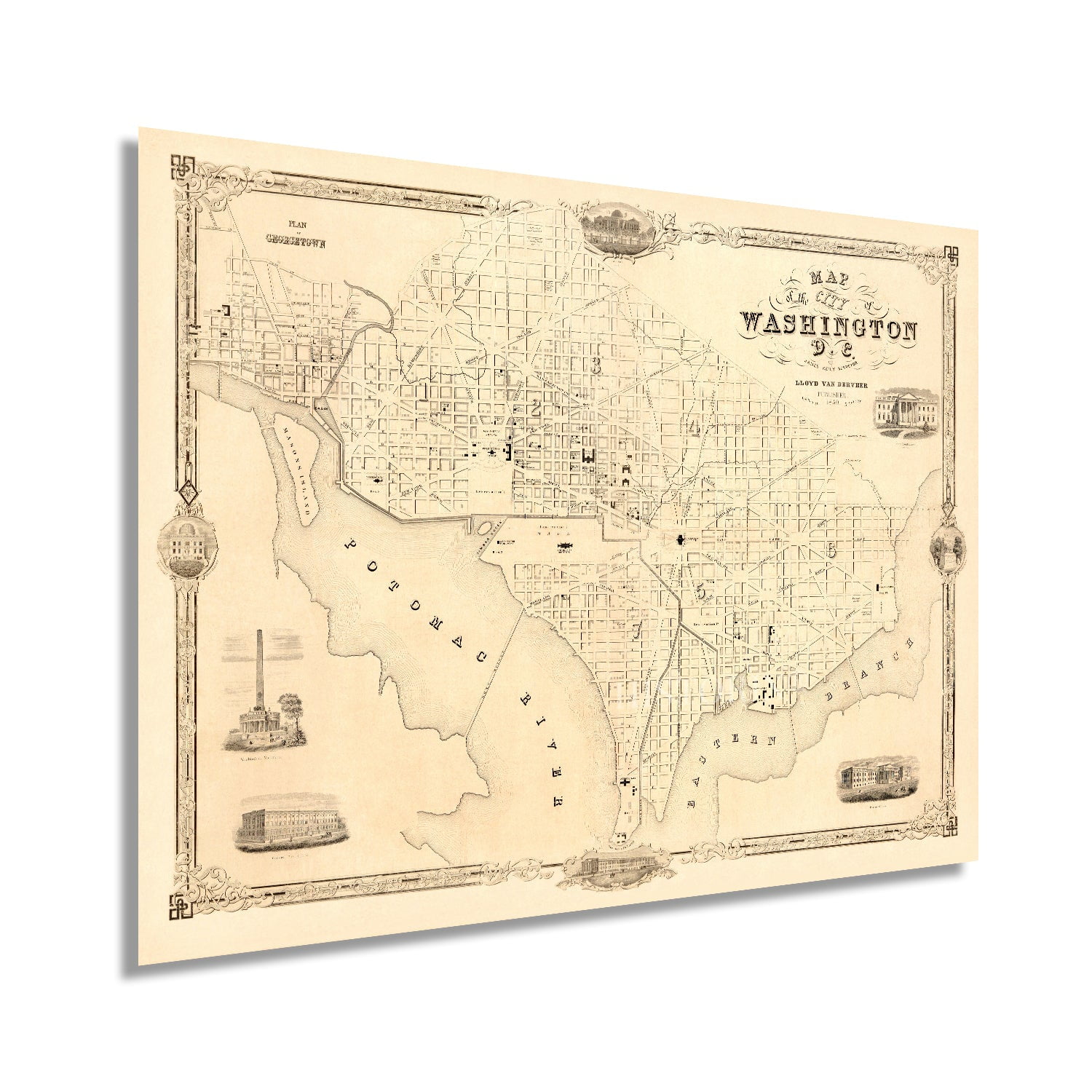 1850 Washington DC Vintage Map - Map of Washington DC Wall Art ...