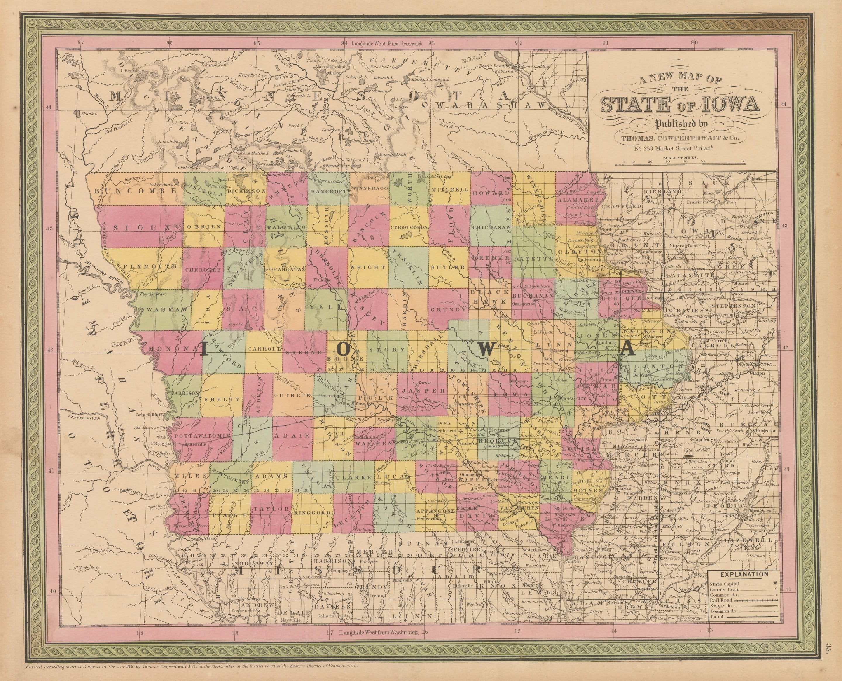 1852 A New Map of the State of Iowa - Walmart.com