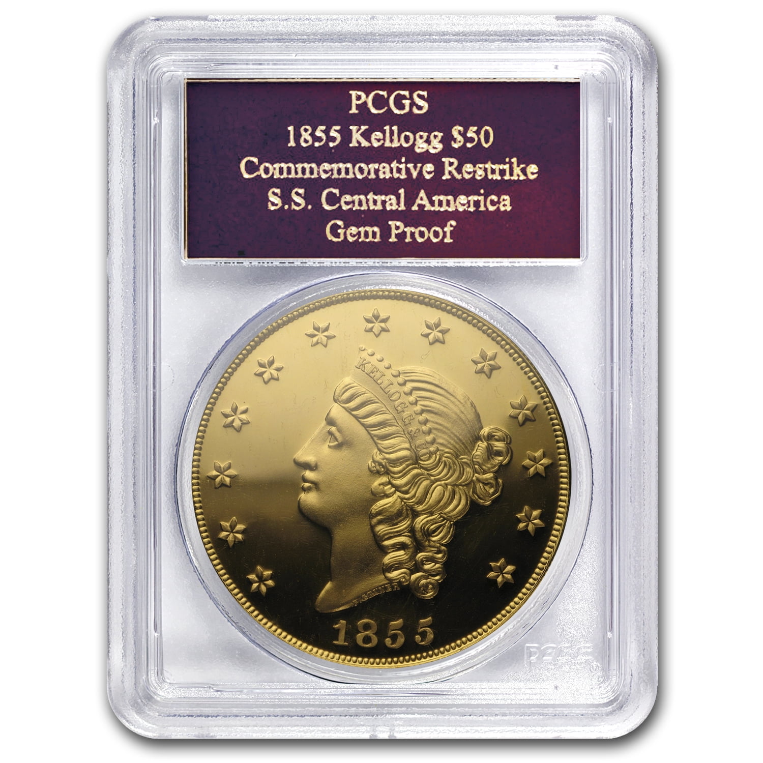 1855 2.419 oz $50 Kellogg Restrike GEM Proof PCGS (w/Frame) - Walmart.com