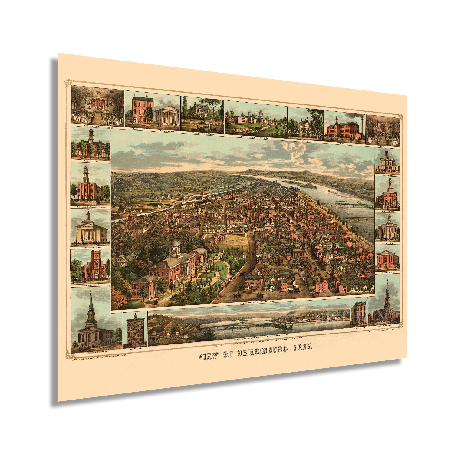 1855 Harrisburg Pennsylvania Map Poster - Vintage Harrisburg PA Map ...