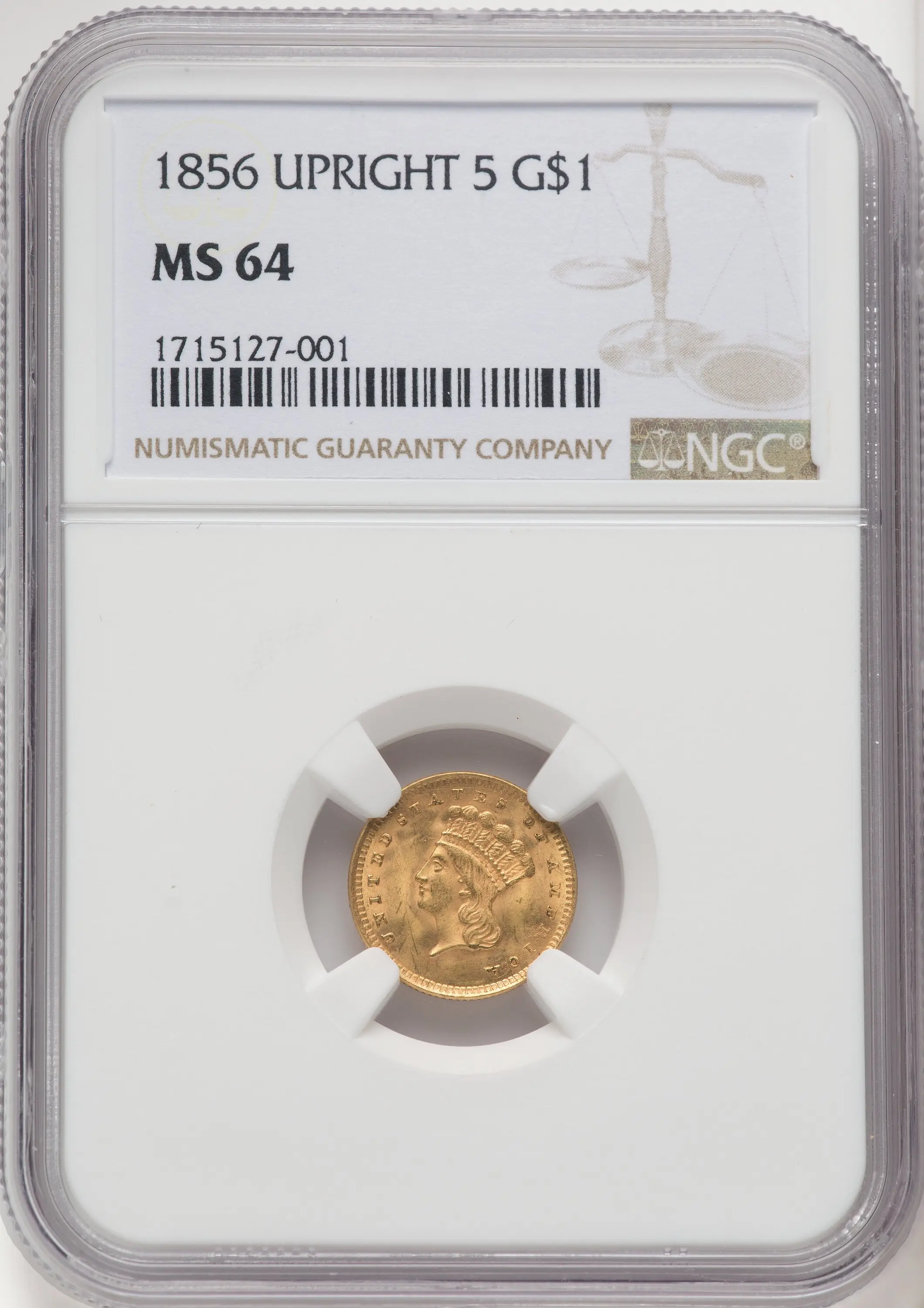 Gold Standard X 1865 Gold Dollar Coin, Upright 5, NCG Graded - Walmart.com