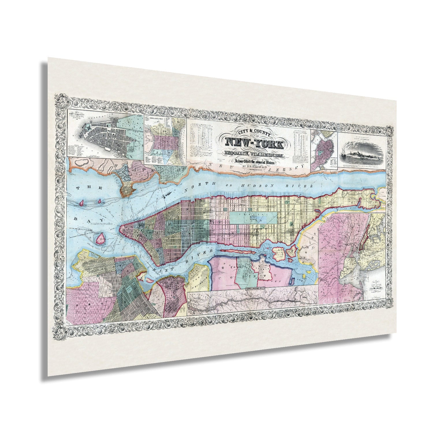 1857 New York City and Vicinity Map Art - NYC Vintage Map Wall Art ...