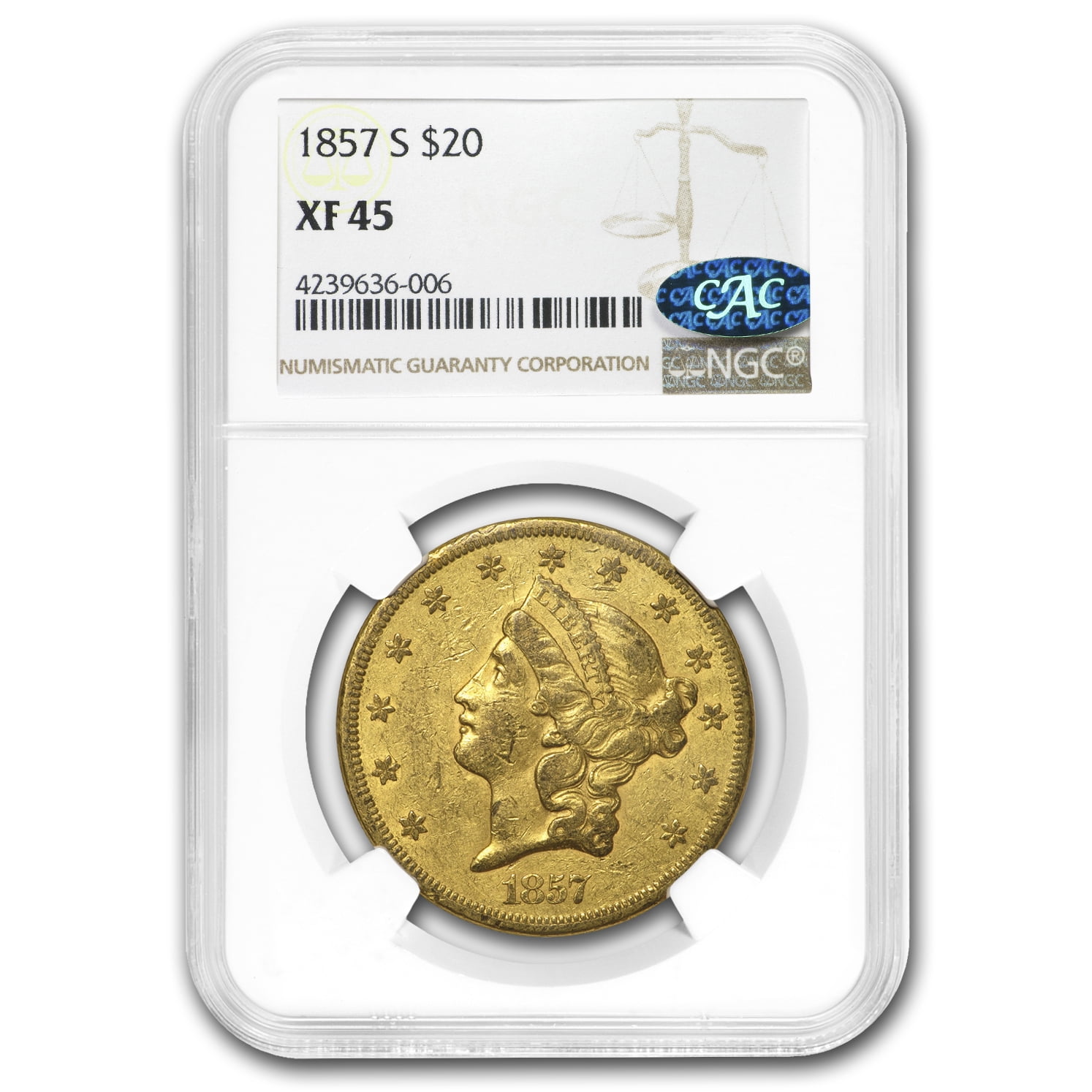 1857-S $20 Liberty Gold Double Eagle XF-45 NGC CAC - Walmart.com