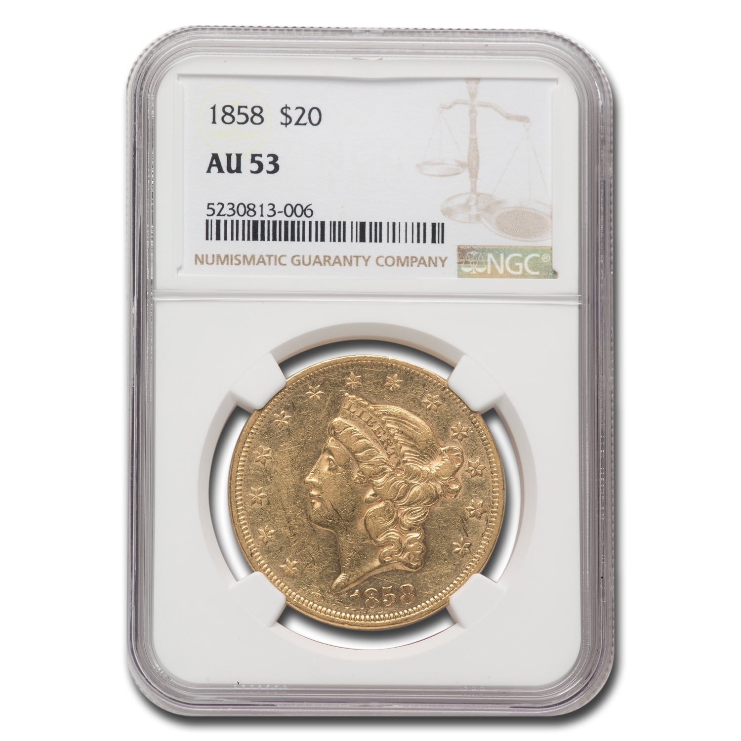 1858 $20 Liberty Gold Double Eagle AU-53 NGC - Walmart.com