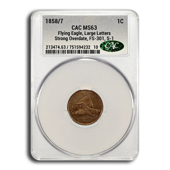 1858/7 Flying Eagle Cent MS-63 CACG (Strong Overdate) - Walmart.com
