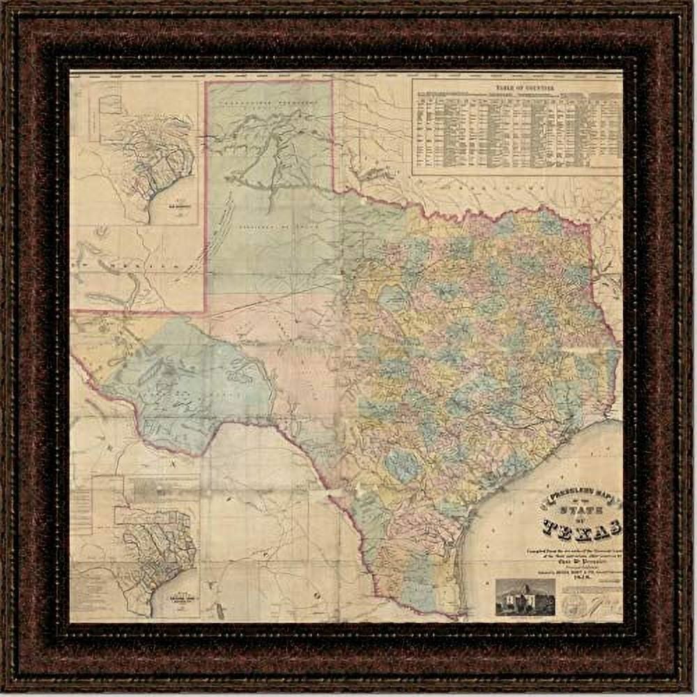 1858 Map of Texas | Framed Historic Texas Map | 30L X 32W" Inches ...