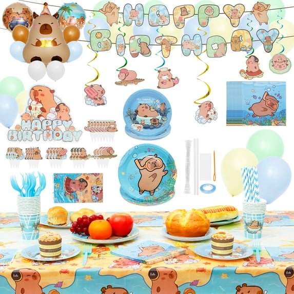 185Pcs Capybara Birthday Decorations Tableware Set Cute Animal Theme ...
