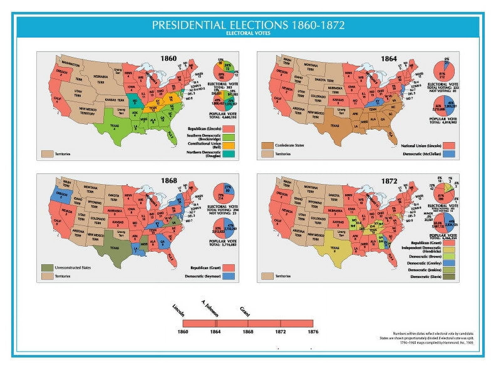 1860-1872 USA Electoral Map GLOSSY POSTER PICTURE PHOTO PRINT BANNER ...