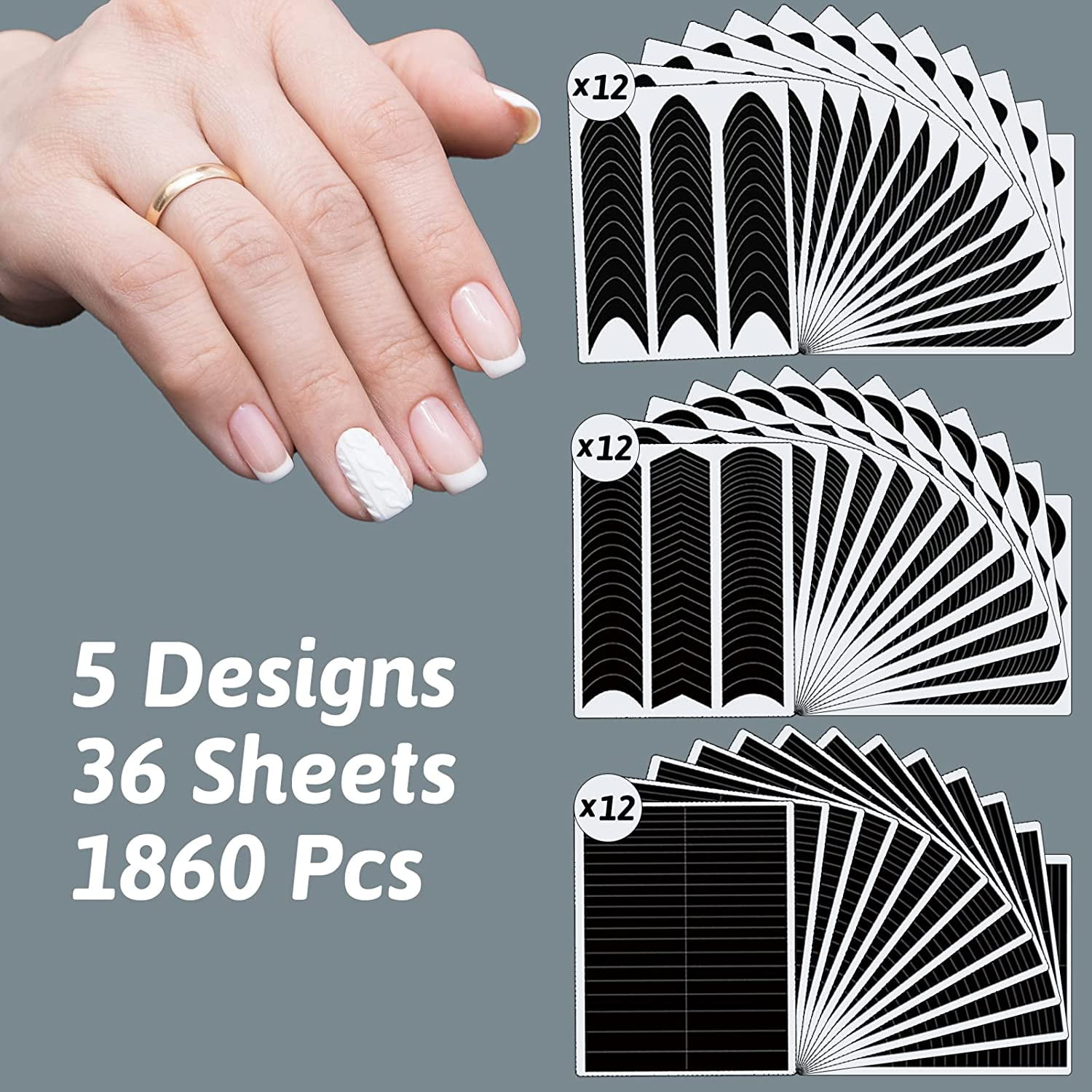 1860 Pcs French Tip Nail Guides, Self-Adhesive French V-Shaped Moon ...