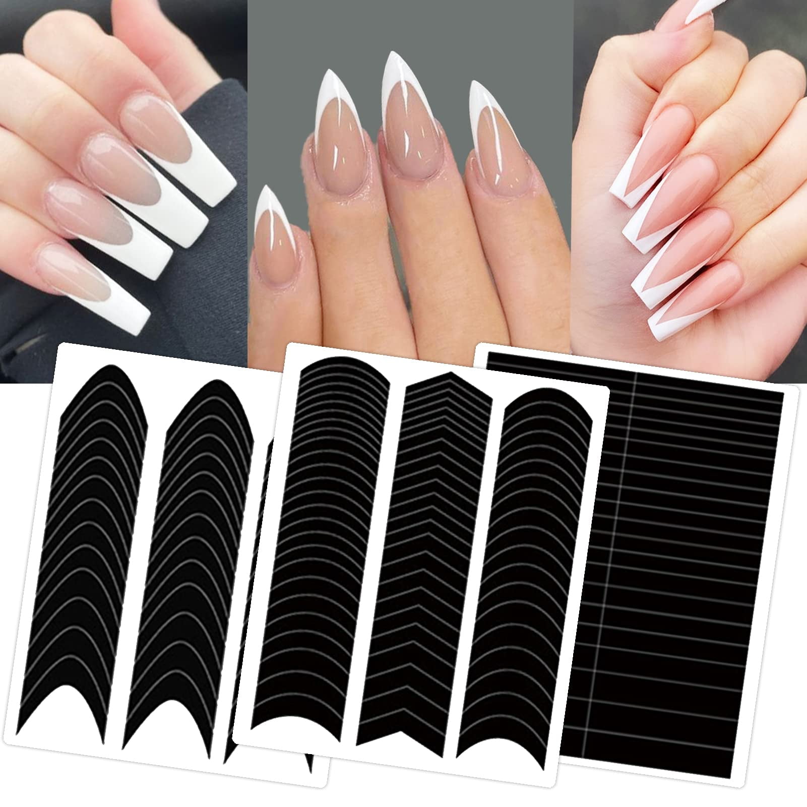 1860 Pcs French Tip Nail Guides, Self-Adhesive French V-Shaped Moon ...